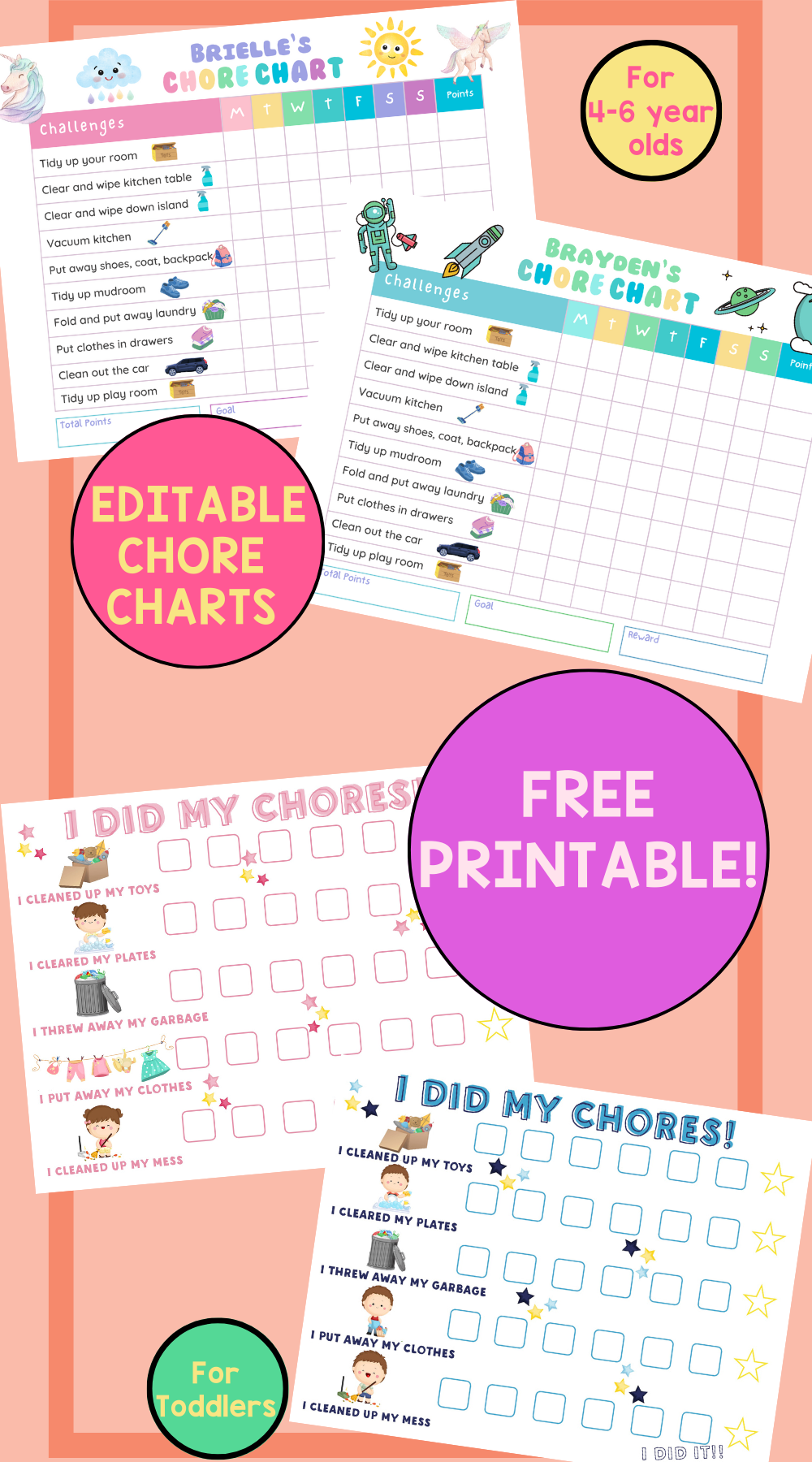 Free Printable and Editable Chore Charts for 5 - 6 Year Olds - Just ...